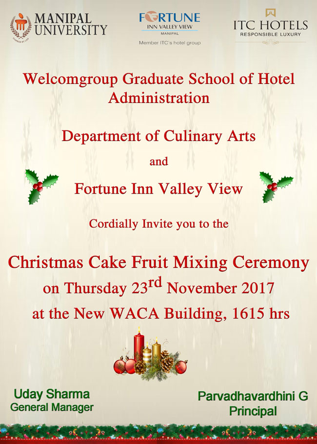 Christmas Cake Fruit Mixing Ceremony 2017 Christmas Cake Fruit Mixing Ceremony 2017